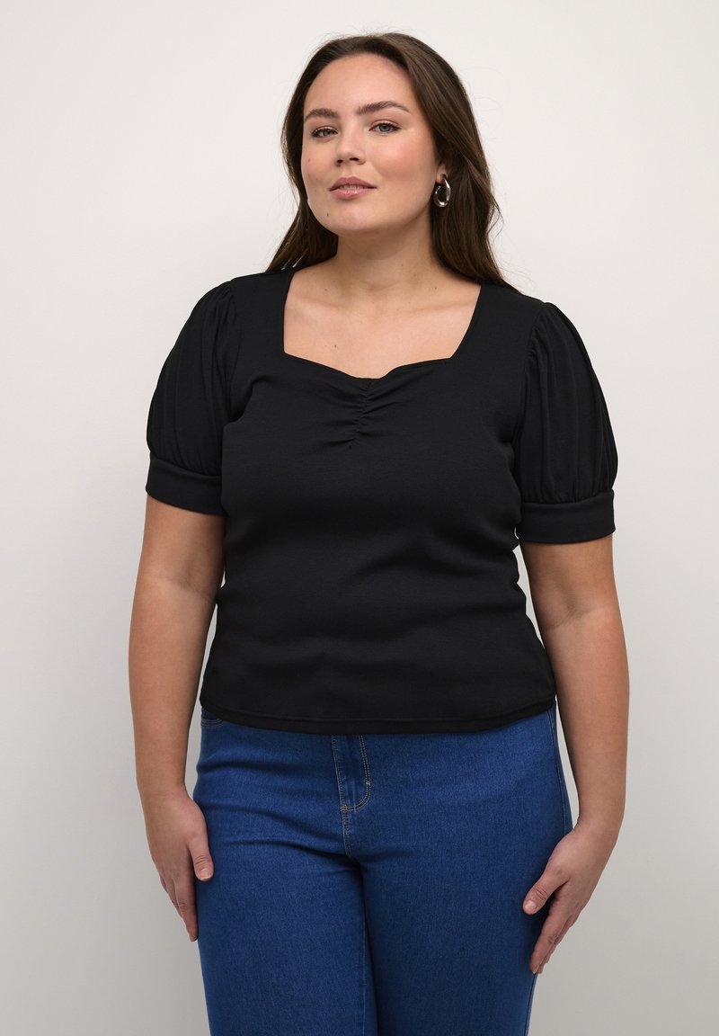 Kaffe Curve CARINA - Basic T-shirt - black deep/mottled black - Zalando