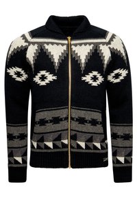Superdry PATTERNED SHAWL ZIP THROUGH - Gilet - black multi/noir ...