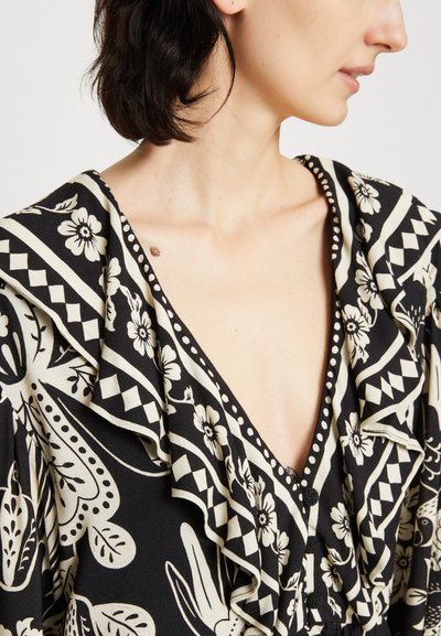 Farm Rio GRAPHIC FLORAL MINI DRESS - Blusenkleid - black/mehrfarbig ...