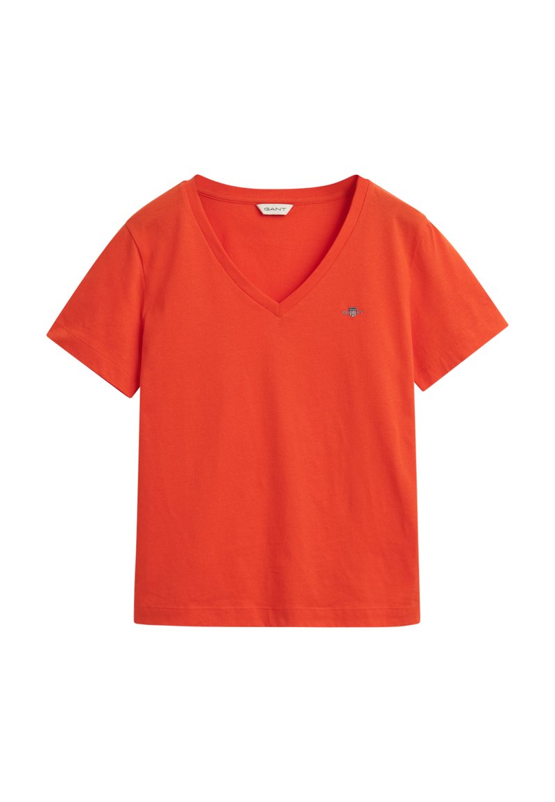 GANT SHIELD V NECK - Jednoduché tričko - orange red/oranžová - Zalando.cz