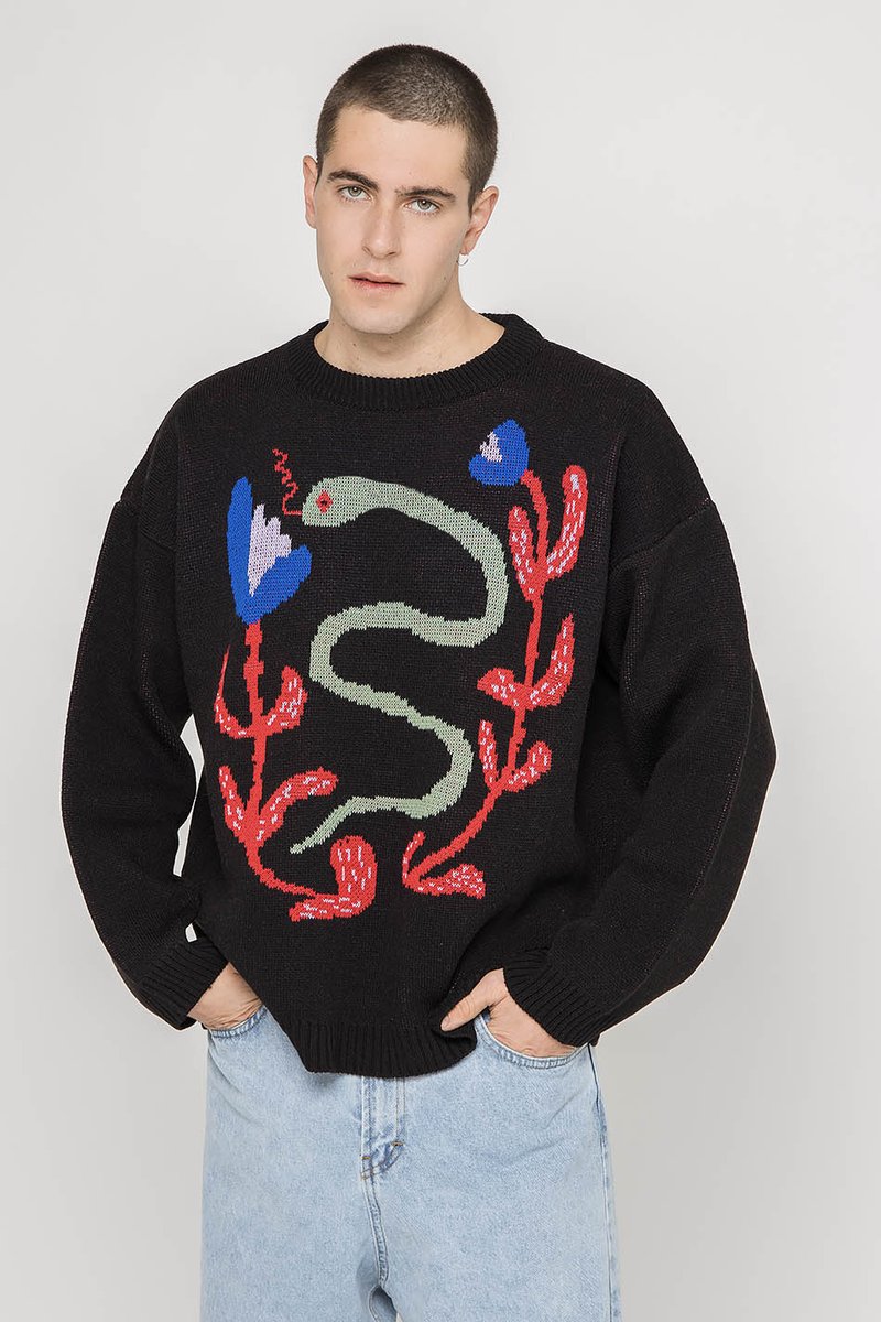 Kaotiko SNAKE FLOWERS UNISEX - Jumper - black - Zalando