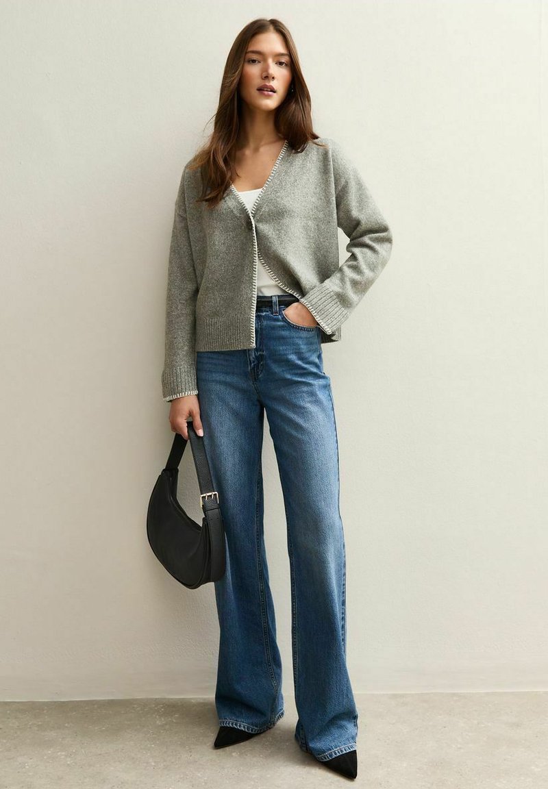 New Look BLANKET STITCH TRIM - Cardigan - grey - Zalando