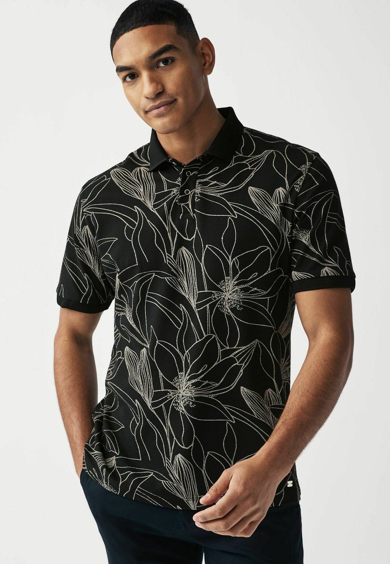 Next REGULAR FIT - Polo - black white floral/negro - Zalando.es
