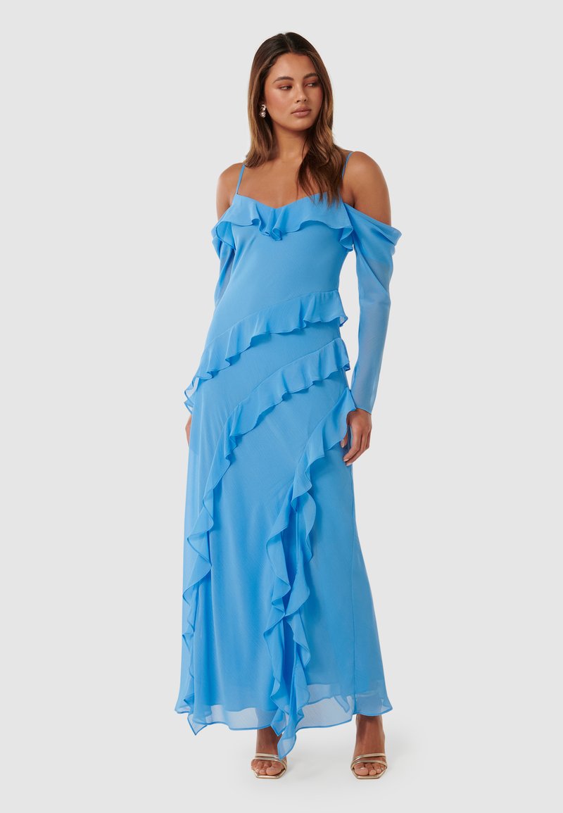 Forever New ZARI RUFFLE LONG SLEEVE - Robe longue - light maya/bleu ...