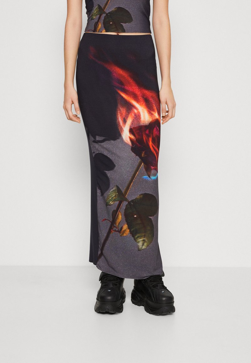 Jaded London FLAMING ROSE MAXI SKIRT - Maxi skirt - black - Zalando.ie