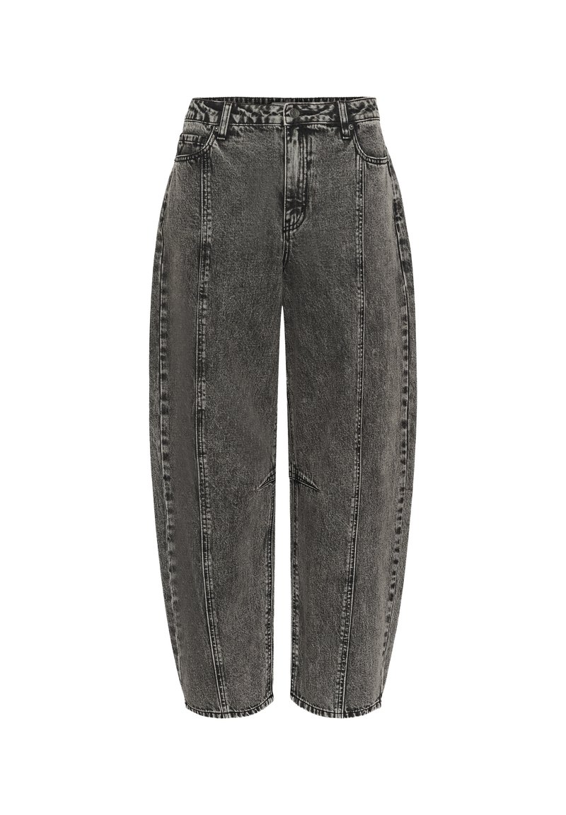 Kaffe KAROSS HW BARREL - Pernera ancha - dark grey washed denim/denim ...