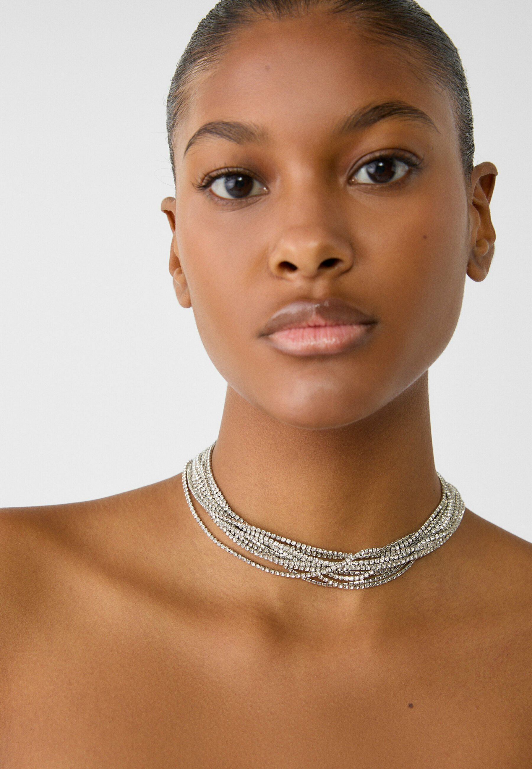 Stradivarius RHINESTONE MULTI STRAND CHAIN Collana silver coloured argentato Zalando