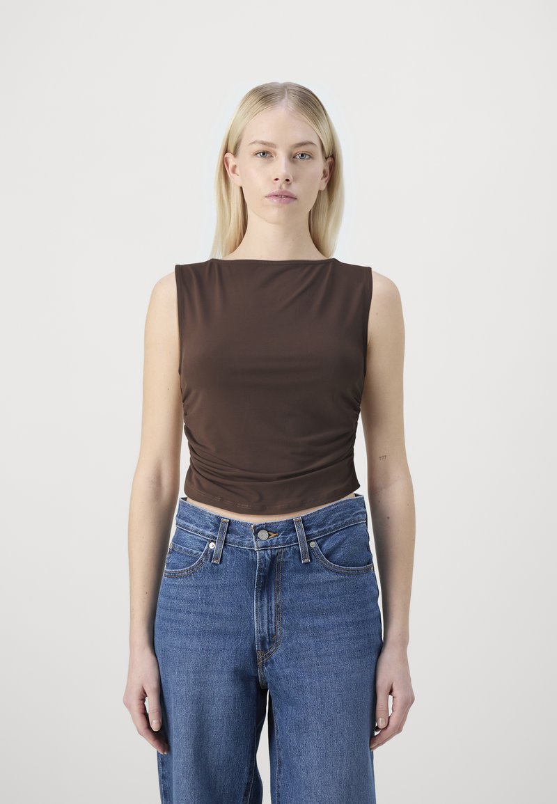 VILA VIVOLO CROPPED - Topper - shaved chocolate/mørkebrun - Zalando.no