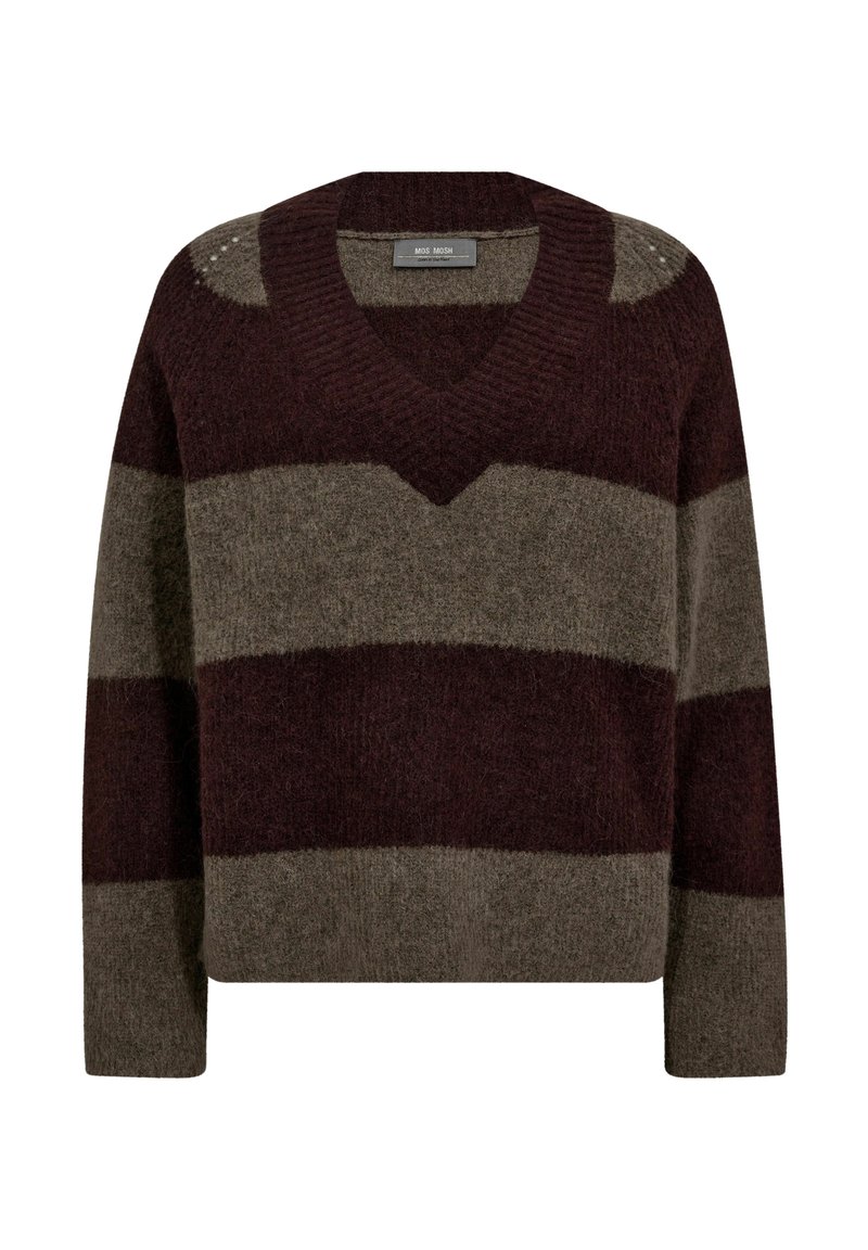 Mos Mosh TACI STRIPE V-NECK - Strickpullover - fudge/braun - Zalando.at