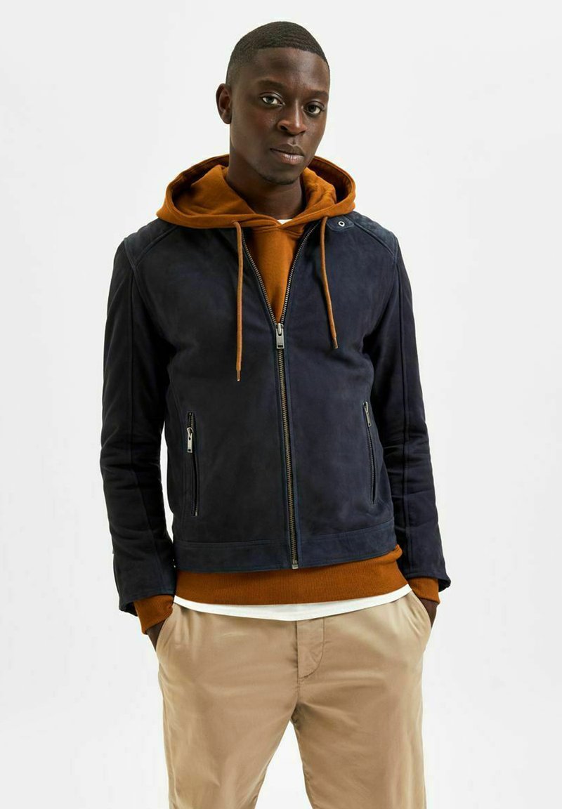 Selected Homme ICONIC - Leather jacket - sky captain/dark blue - Zalando.de
