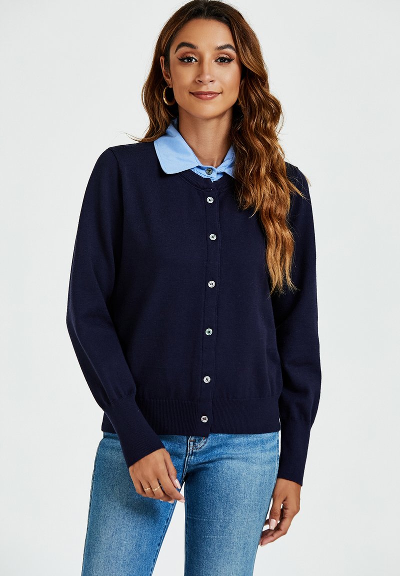 FS Collection COLLAR BLEND - Cardigan - navy/mørkeblå - Zalando.dk