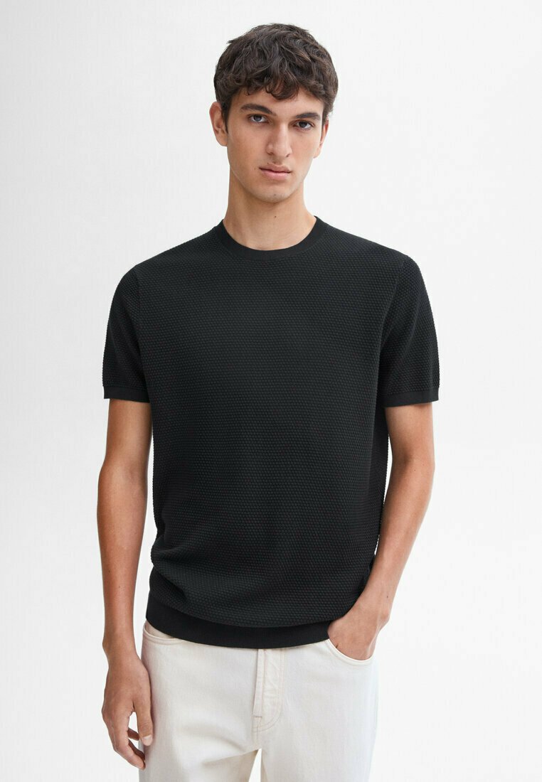 Massimo Dutti TEXTURED - T-Shirt basic - black/schwarz - Zalando.ch