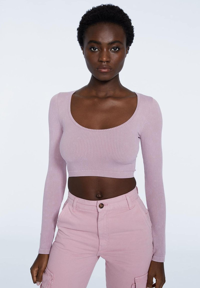 Stradivarius NAHTLOSES - Long sleeved top - mottled pink - Zalando.de