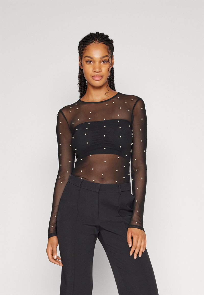 Even&Odd MESH PEARLS LONGSLEEVE - Top s dlouhým rukávem - 802 - black ...