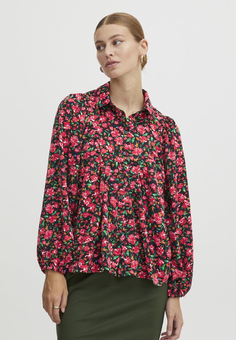 ICHI IXLIV SH - Button-down blouse - black w shocking p flowers/black ...