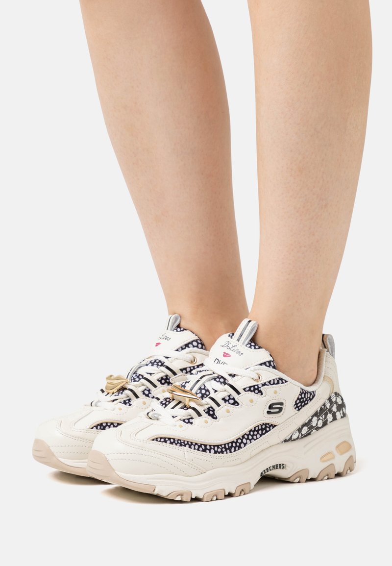 Skechers Sport D'LITES - Trainers - natural leather/black mesh/trim/off ...