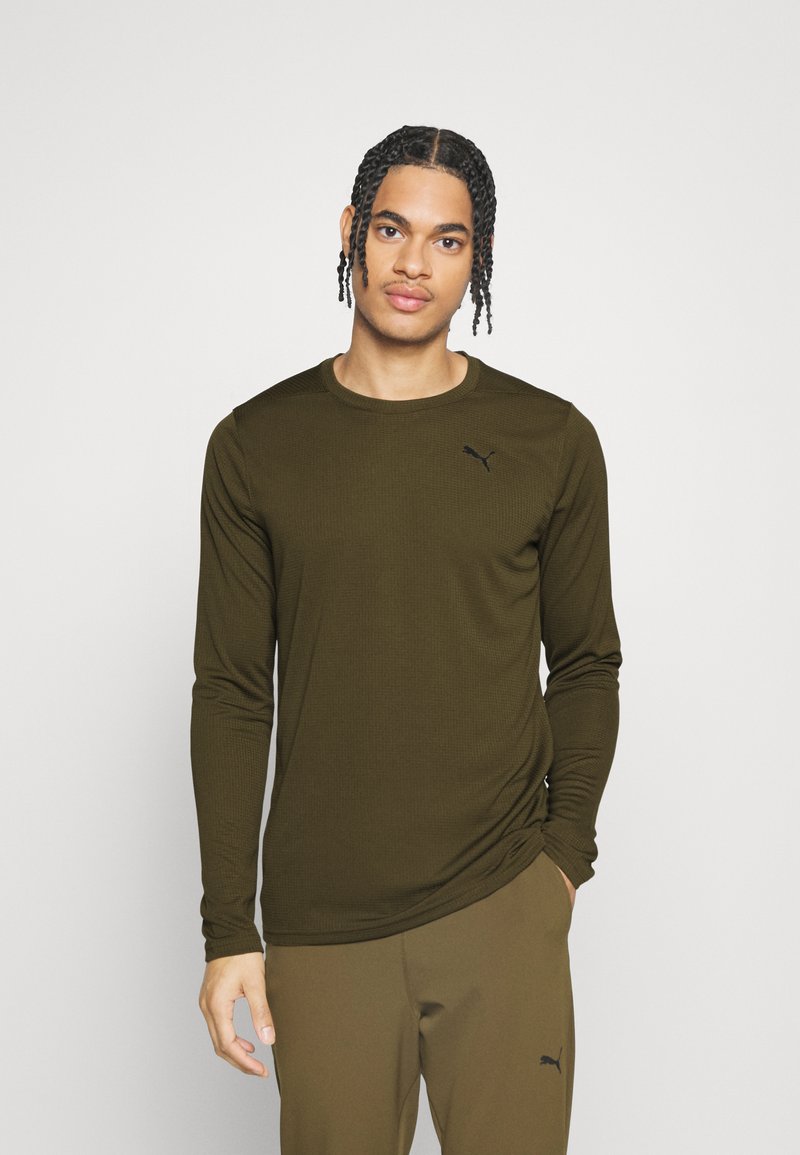 Puma STUDIO WAFFLE - Long sleeved top - deep olive/mottled olive ...