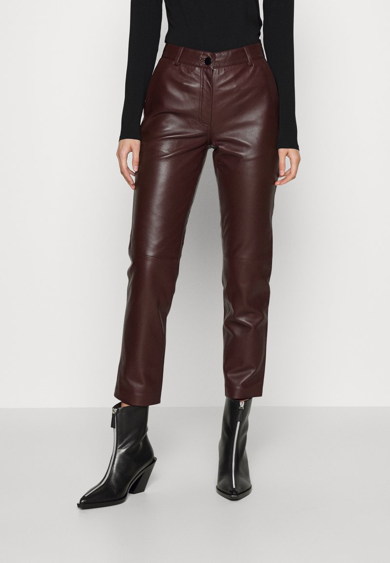 STUDIO ID DINA TROUSER - Leather trousers - burgundy/bordeaux - Zalando ...
