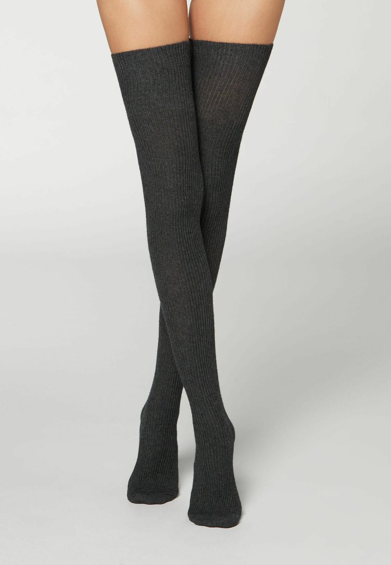 Calzedonia RIBBED - Bas - ch costina antracite/gris foncé - ZALANDO.FR