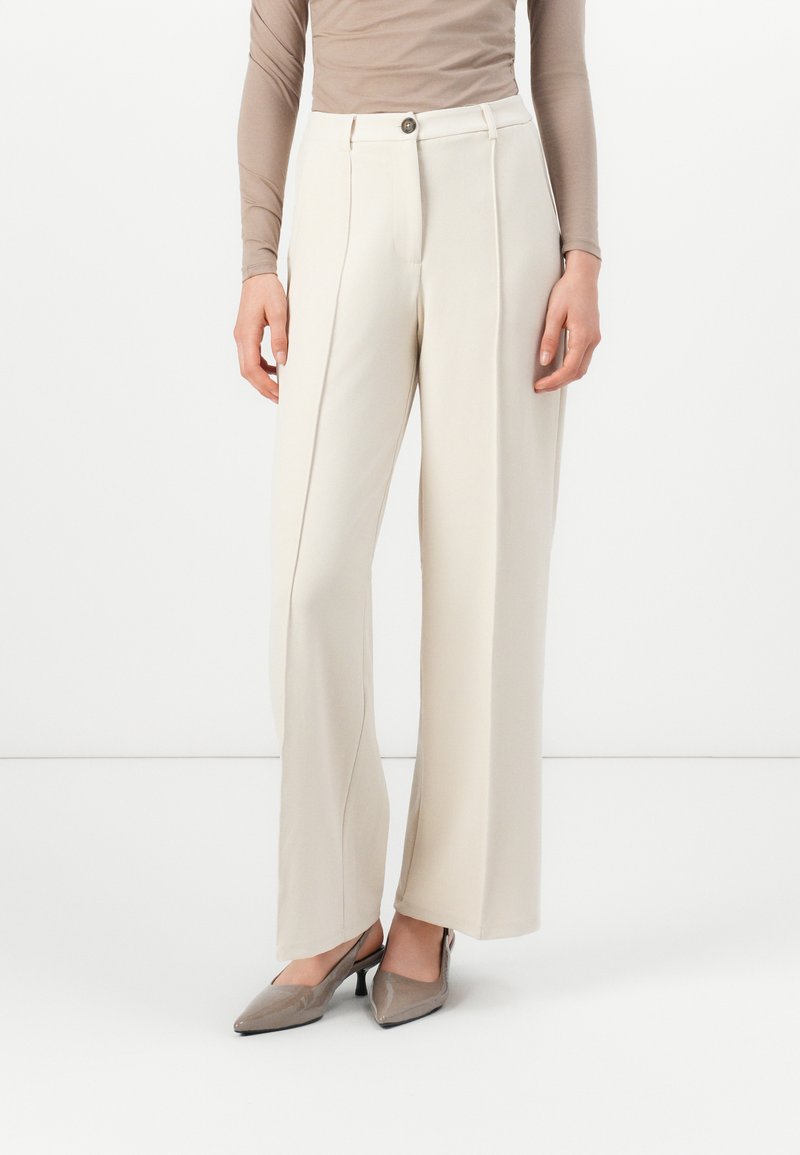 Even&Odd TAILORED WIDE LEG TROUSERS - Trousers - wood ash/beige - Zalando