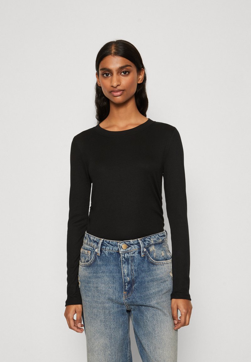 GAP Petite BABY RIB RUCHED FAST - Long sleeved top - black - Zalando.ie