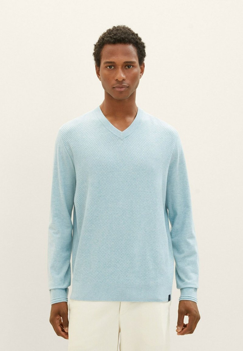 TOM TAILOR MIT V-AUSSCHNITT - Jumper - light blue melange/light blue ...