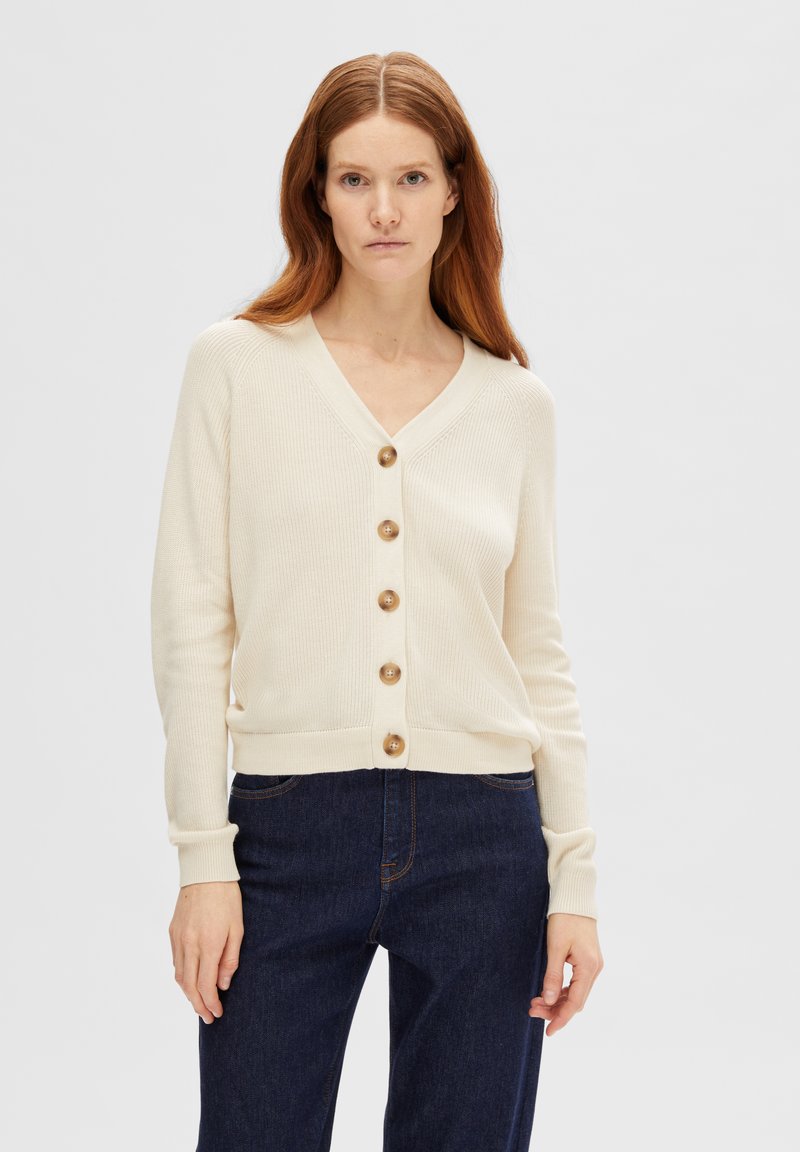 Selected Femme SLFELINNA CARDIGAN - Cardigan - birch/off-white ...