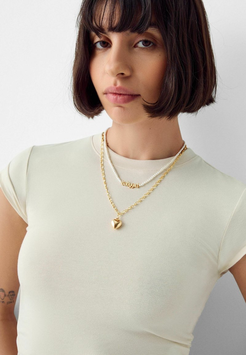 Bershka PACK OF 4 HEART AND KEY - Necklace - gold coloured/gold ...