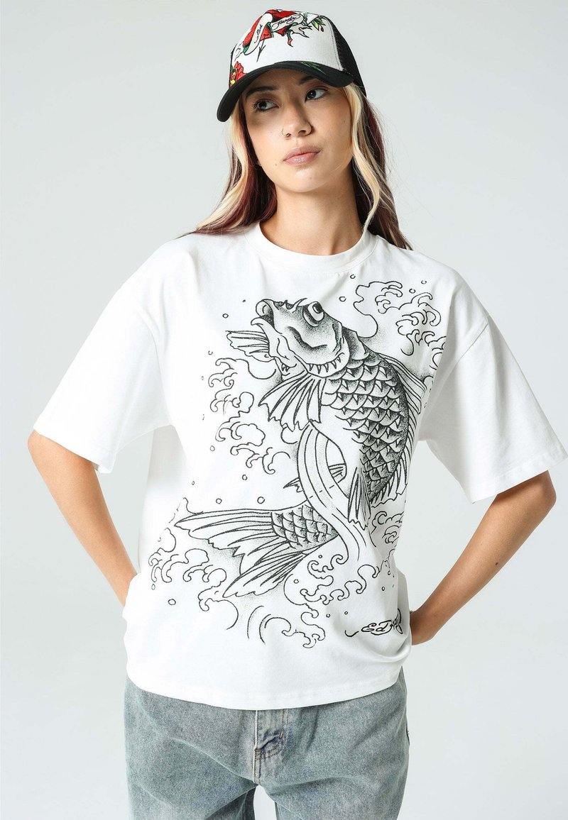 Ed Hardy JUMPING-KOI OVERSIZE - T-Shirt print - white/weiß - Zalando.de