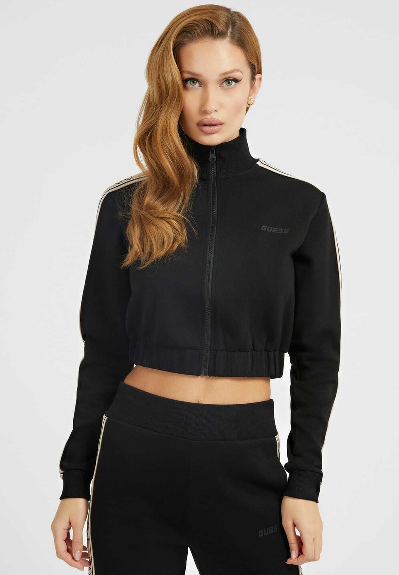 Guess CROP-MIT SEITLICHEM LOGO - Zip-up sweatshirt - schwarz/black ...