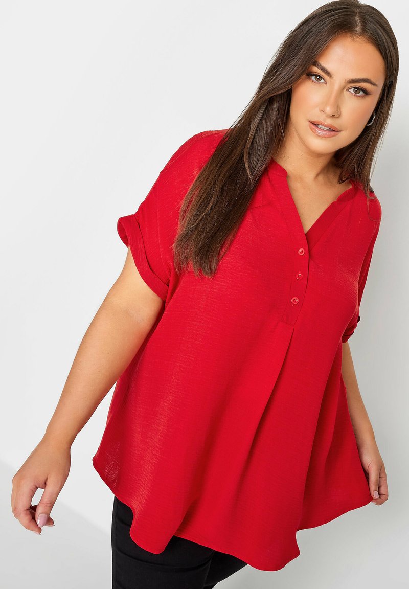 Yours Clothing HALF PLACKET STRIPE - Bluse - red/rot - Zalando.de