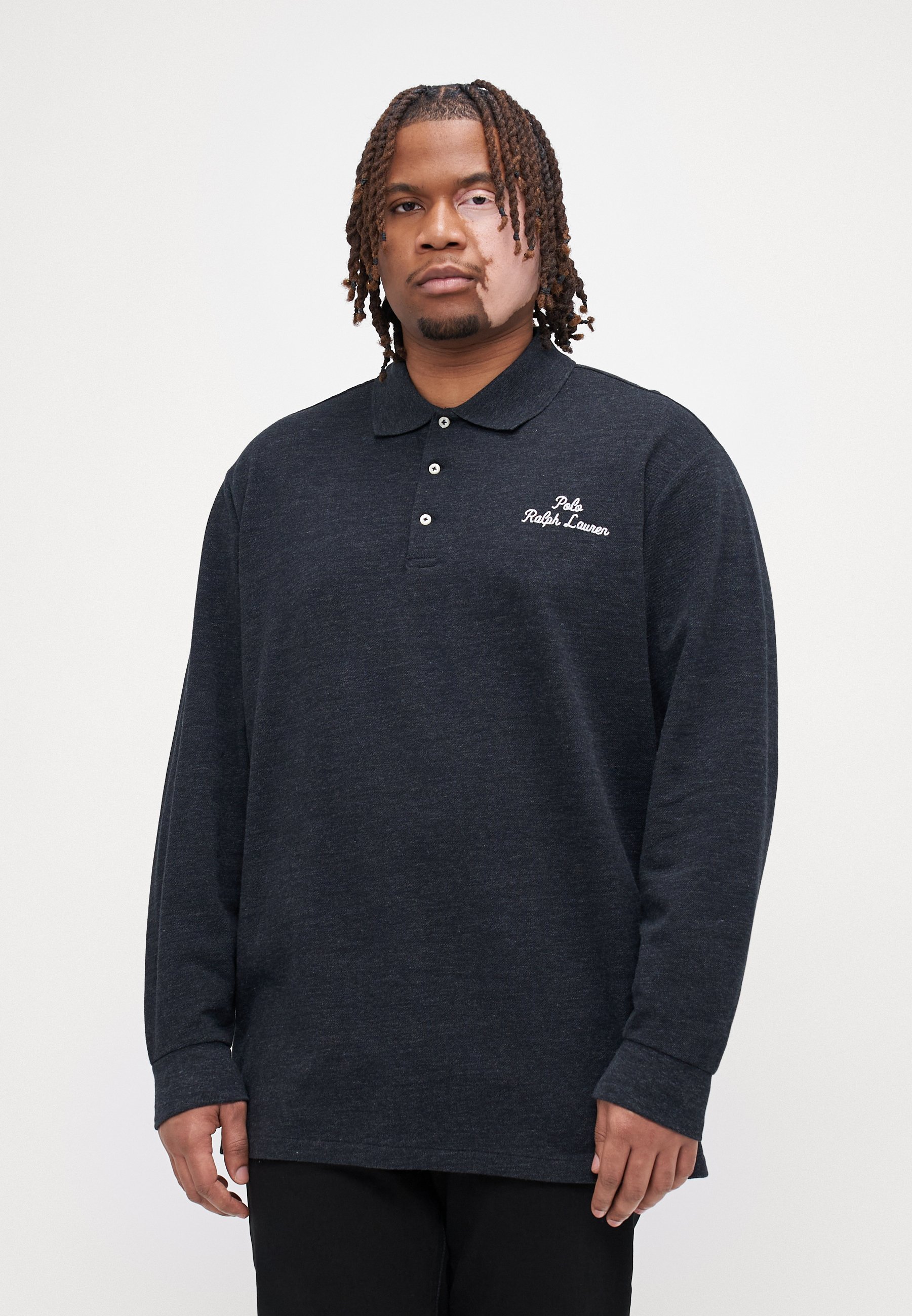 Polo Ralph Lauren Big Tall LONG SLEEVE Polo black marl heather anthracite ZALANDO.FR