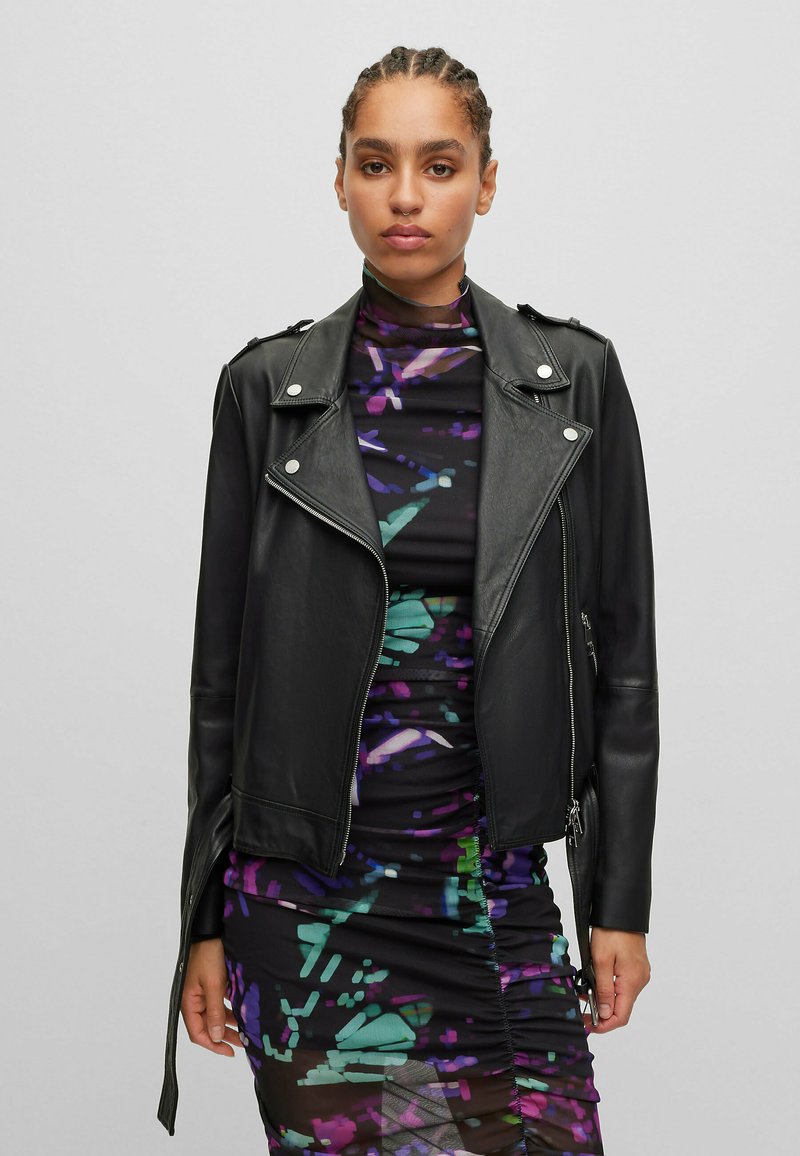 BOSS SAMELI - Leather jacket - black one/black - Zalando.co.uk