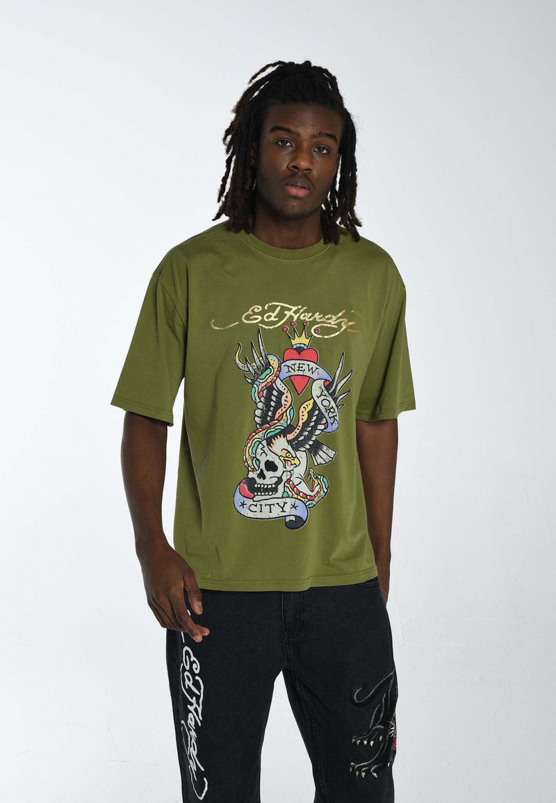 Ed Hardy NEW YORK CITY - Printtipaita - washed mosstone/vihreä - Zalando.fi