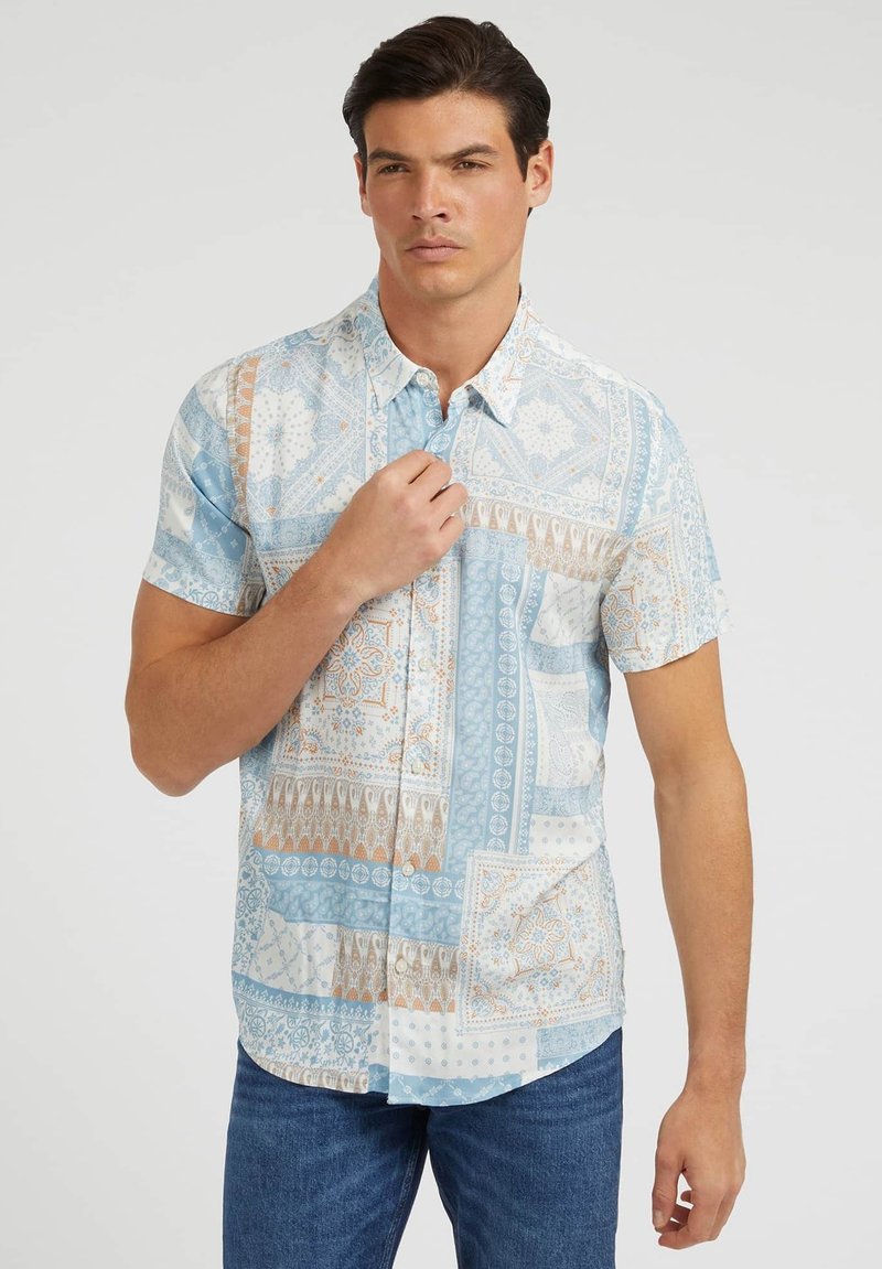 Guess Mit Patchwork Print Camisa Mehrfarbig Grundton Blau Azul