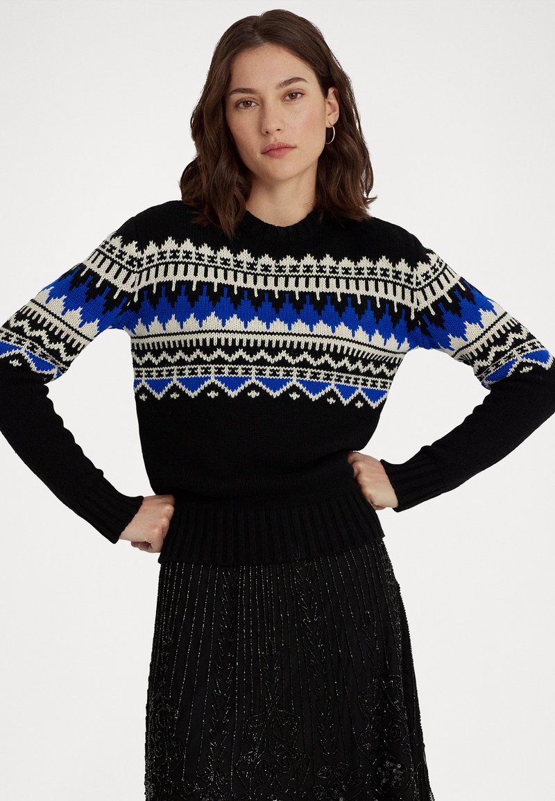Lauren Ralph Lauren CARREEN LONG SLEEVE - Jumper - black/cream/sapphire ...