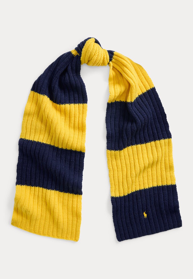 Polo Ralph Lauren RIB KNIT WOOL RUGBY SCARF - Scarf - navy/gold/dark ...