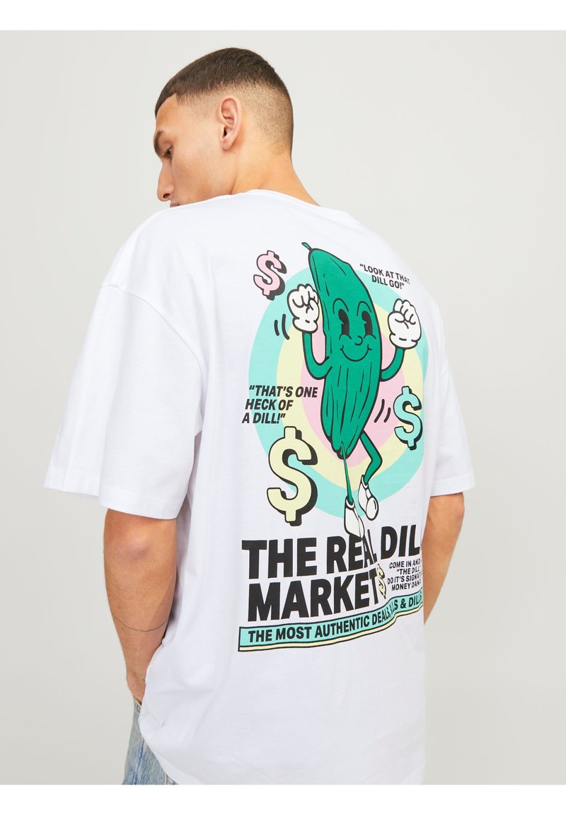 Jack And Jones Jortoast Tee Crew Neck T Shirts Med Print Bright White
