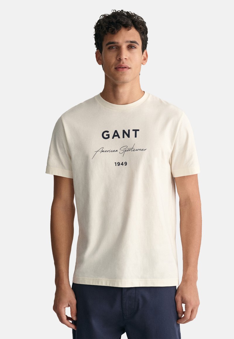 GANT LOGO SCRIPT - Print T-shirt - cream/off-white - Zalando