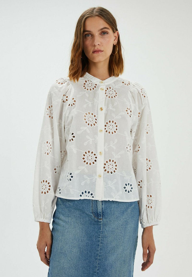 System Action PERFORATED EMBROIDERED MAO COLLAR - Button-down blouse ...