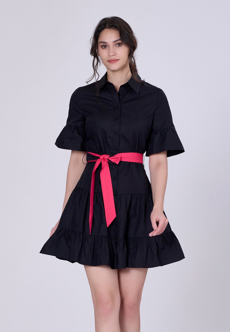 Smart and Joy SKATER RUFFLE - Robe chemise - noir - ZALANDO.FR