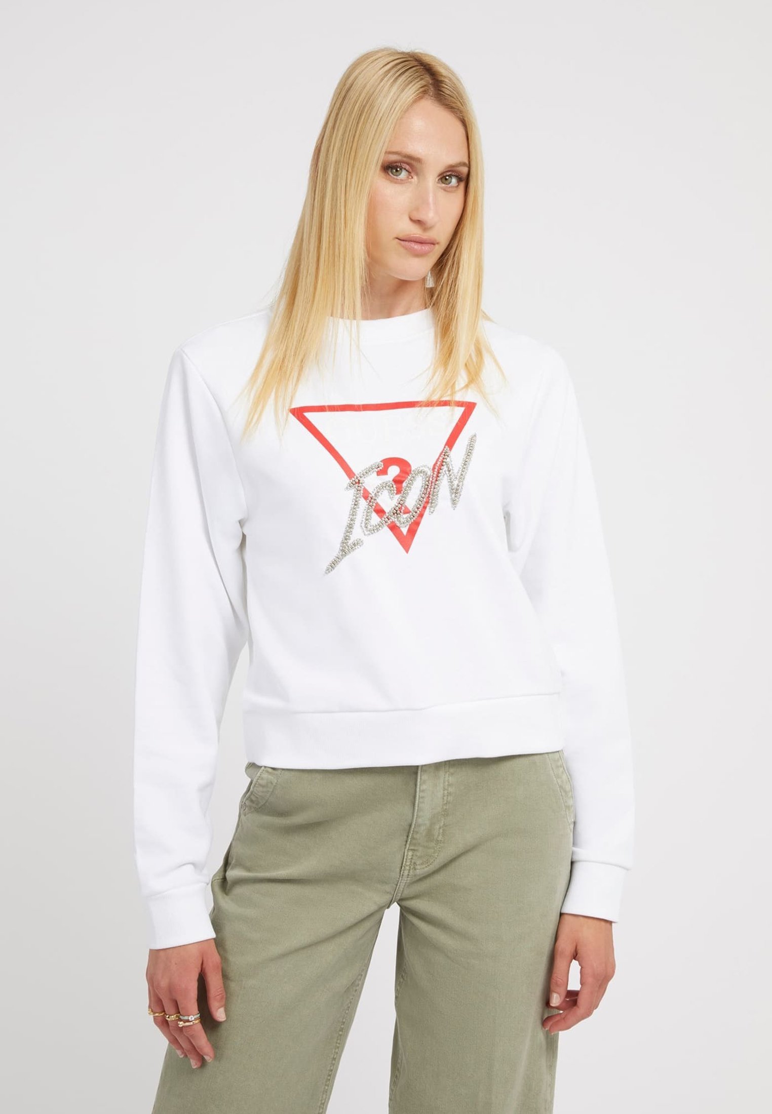 Guess CON LOGO TRIANGOLO ICON - Sweatshirt - bianco/weiß - Zalando.ch