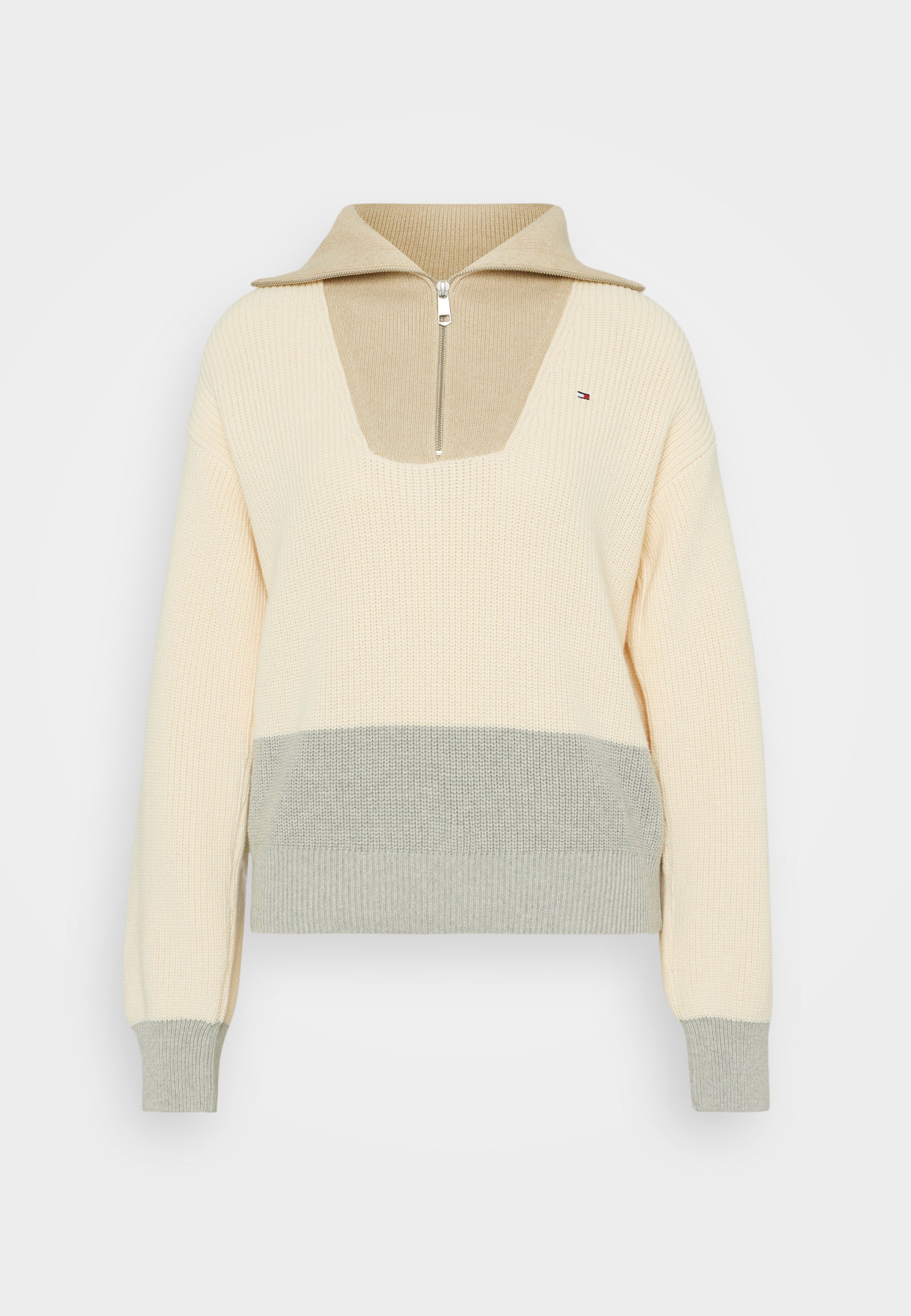 Tommy Hilfiger CO CARDI STITCH 1 2 ZIP Jumper calico harvest wheat grey heather multi coloured Zalando