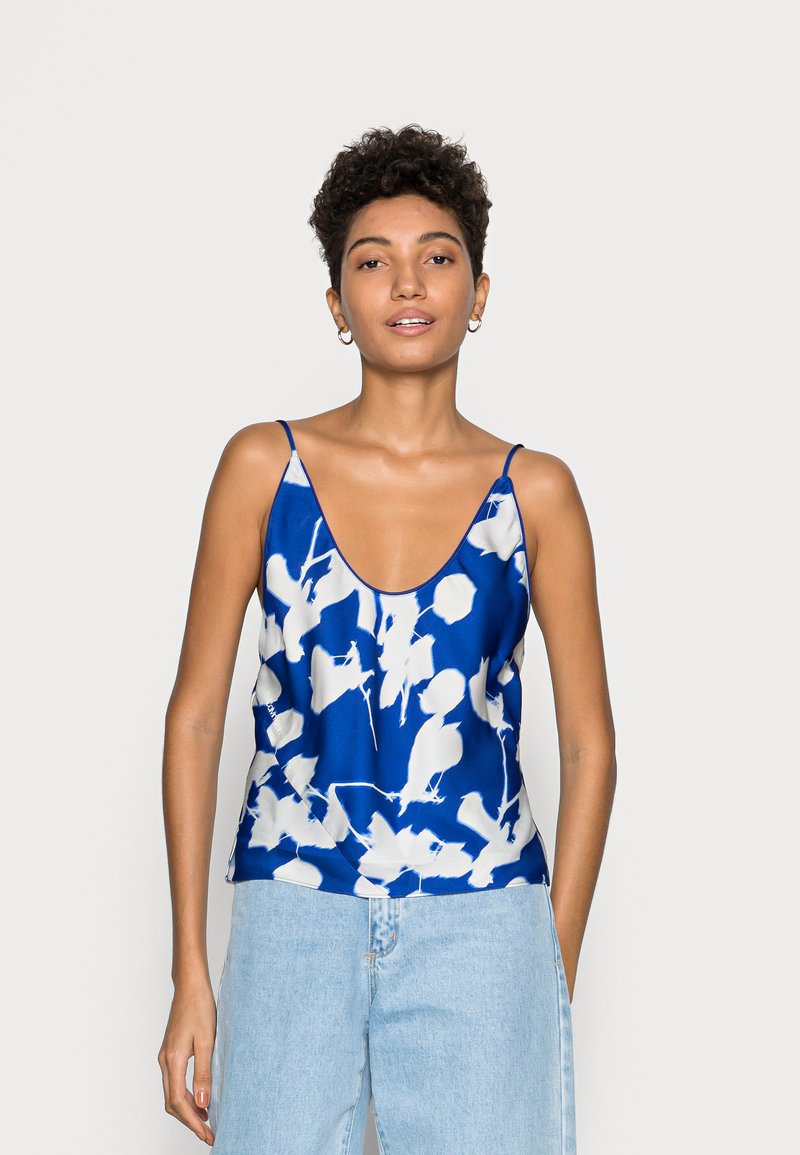 Calvin Klein SHINE PRINT CAMI - Top - linear floral mid azure blue ...