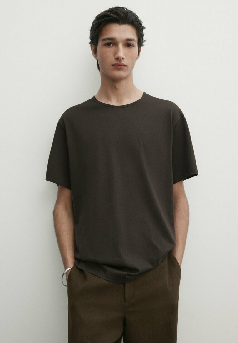 Massimo Dutti SHORT SLEEVE - T-Shirt basic - dark grey/dunkelgrau ...