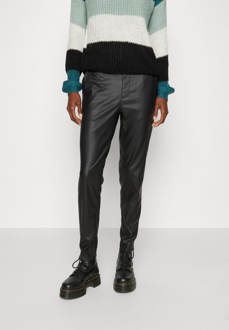 Object Tall OBJBELLE LISA COATED PANT - Trousers - black - Zalando.ie