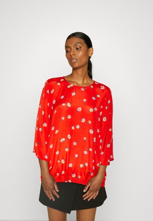 Object Curve OBJLIMONE TOP - Blouse - hot coralaop/flowers/rood ...