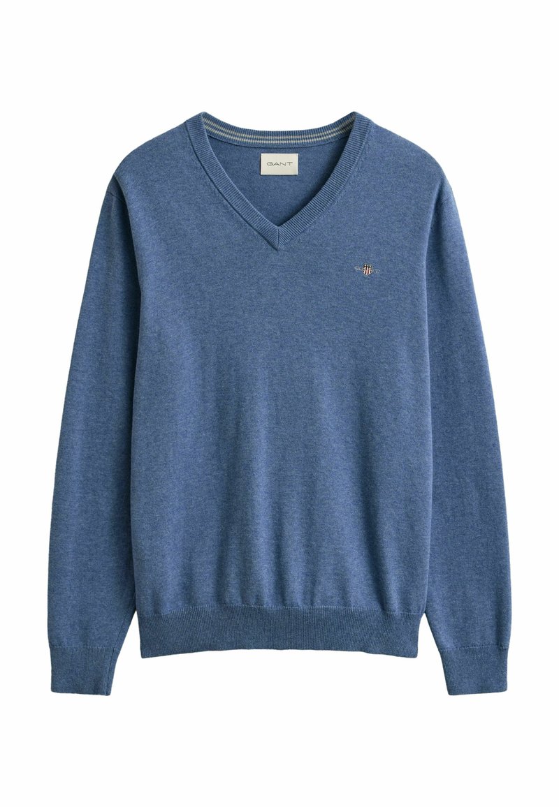 GANT CLASSIC V-NECK - Jumper - denim blue melange/blue denim - Zalando