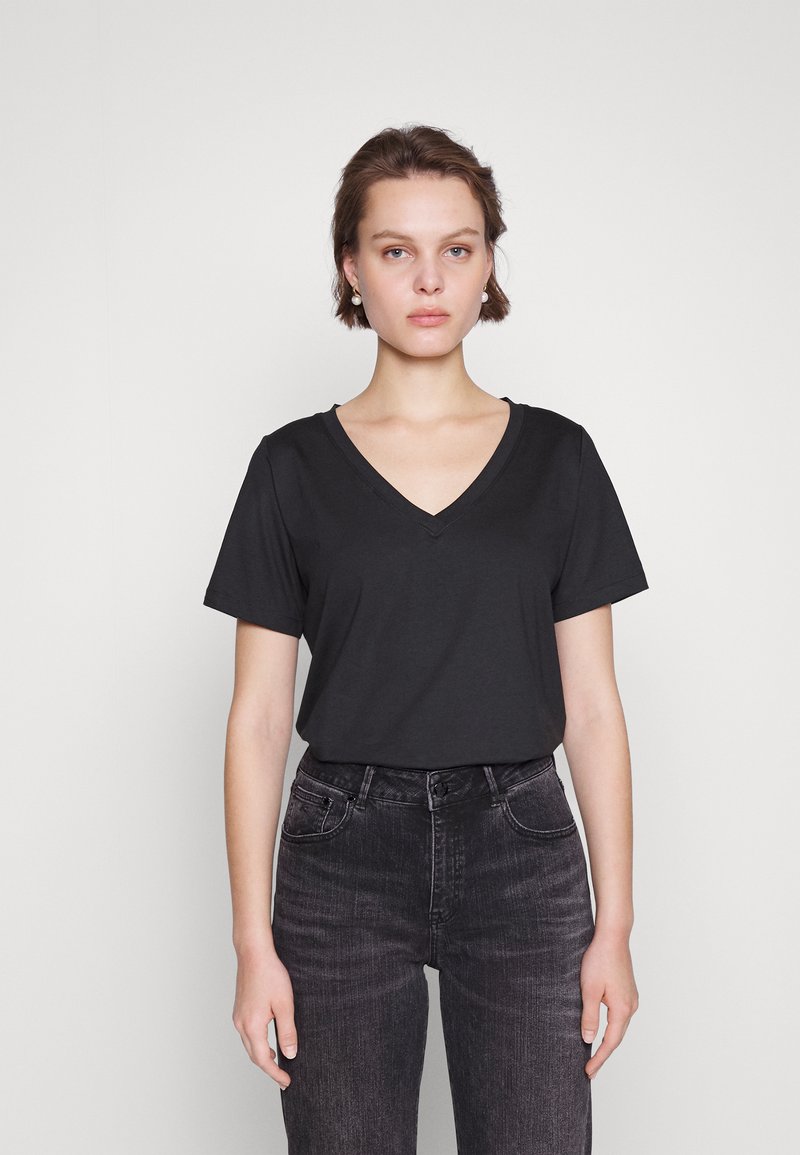 Calvin Klein SMOOTH V NECK TEE - T-shirt basique - black/noir - ZALANDO.FR