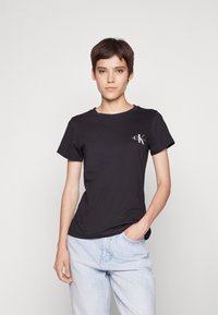 Calvin Klein Jeans MONOLOGO SLIM TEE 2 PACK - T-shirt imprimé - plaza taupe/black/taupe - ZALANDO.FR